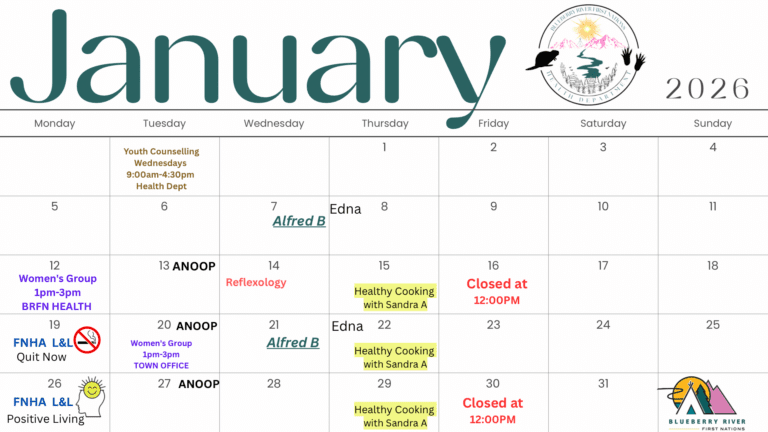January Health Calendar 2026 - Blueberry River First Nations